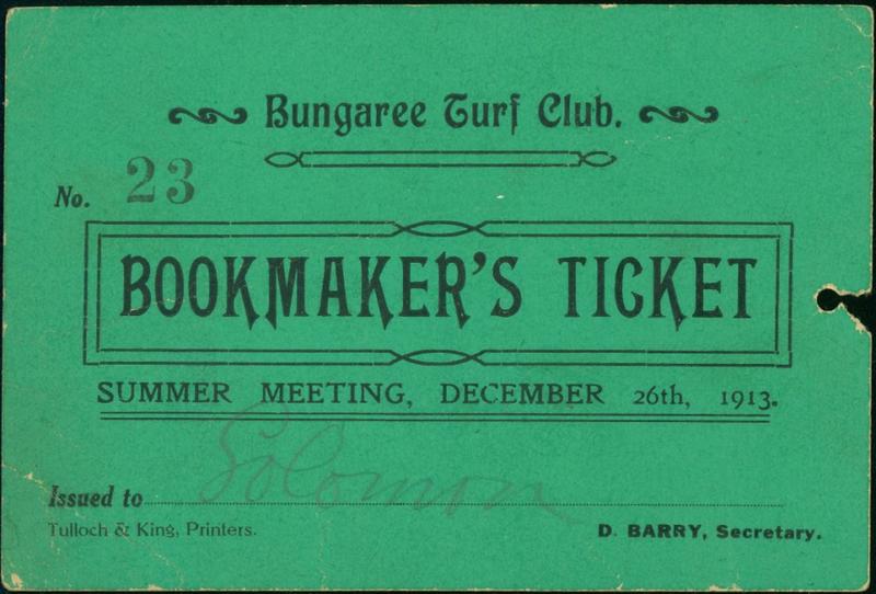 Bookmaker's Ticket; Bungaree Turf Club - Australian Racing Museum
