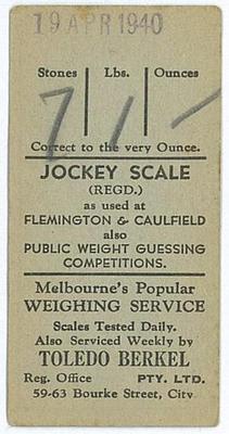 Ticket; Jockey Scales - Australian Racing Museum