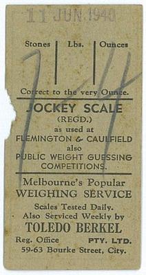 Ticket; Jockey Scales - Australian Racing Museum