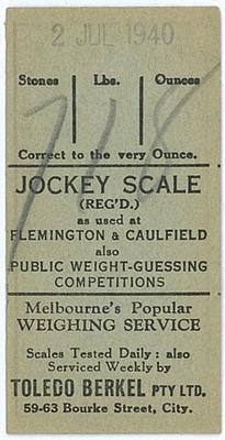 Ticket; Jockey Scales - Australian Racing Museum