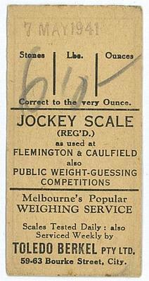 Ticket; Jockey Scales - Australian Racing Museum
