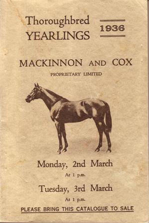Catalogue; Thoroughbred Yearlings 1936, Mackinnon and Cox, - Australian Racing Museum